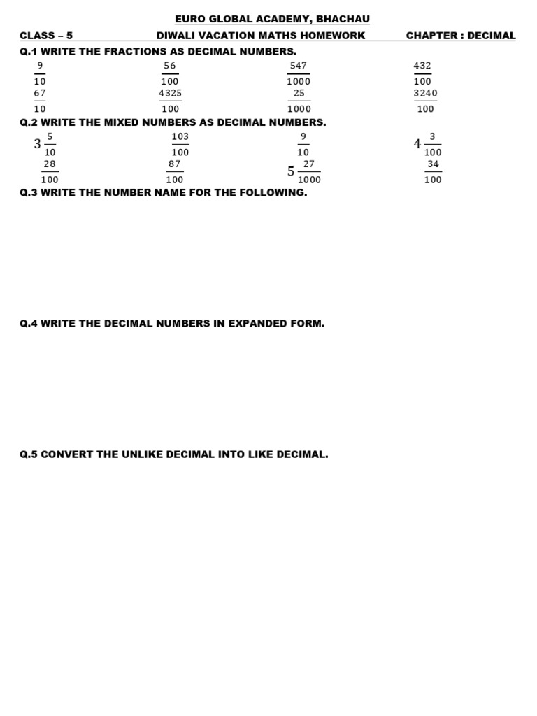 Diwali Vacation Homework | PDF | Lexicology | Mathematical Notation