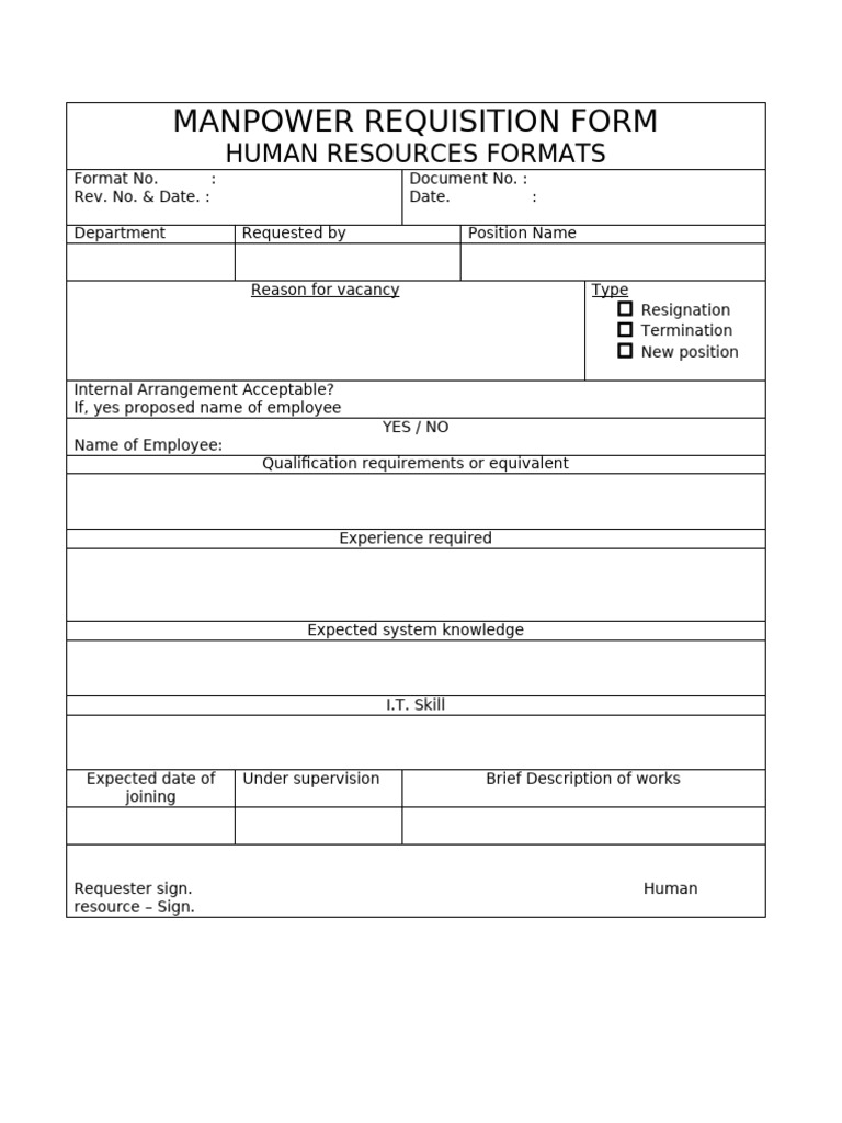 HR Manpower Requisition Form | PDF