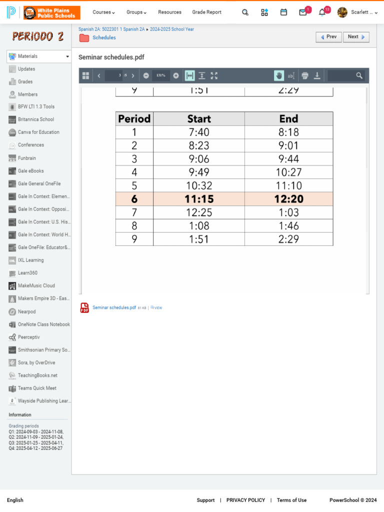 Seminar Schedules - PDF Schoology | PDF
