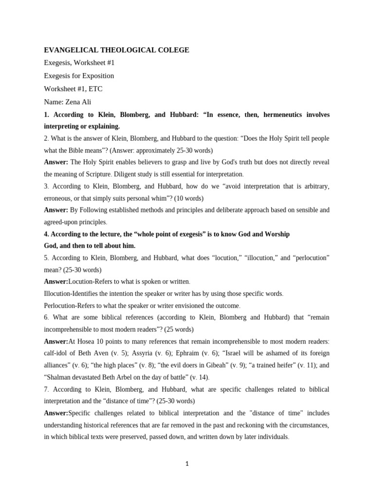 Exegesis Worksheet #1 | PDF | Bible | Hermeneutics