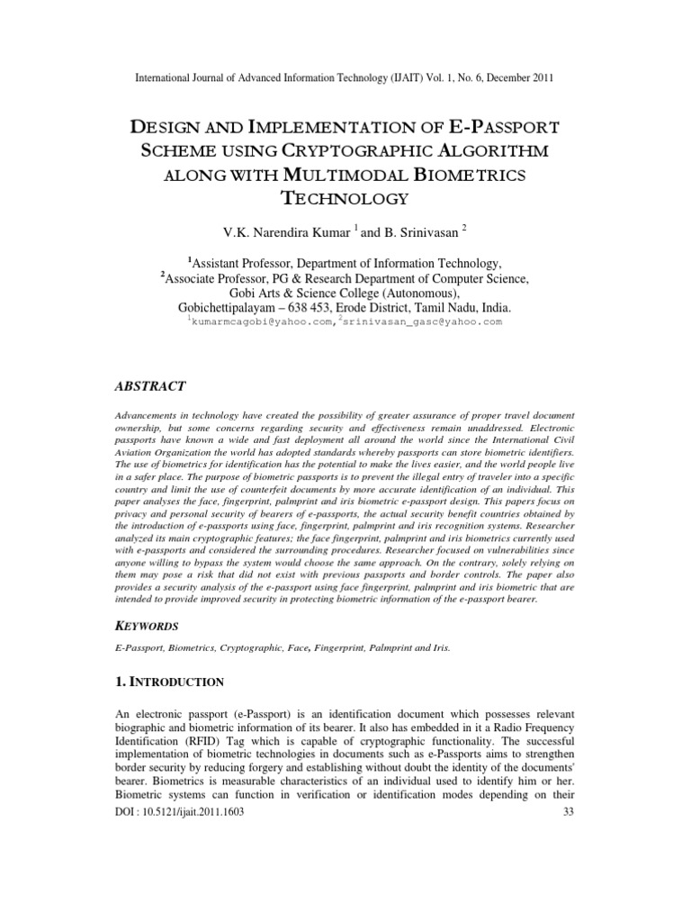 Design And Implementation Of E Passport Scheme Using Cryptographic Algorithm Along With
