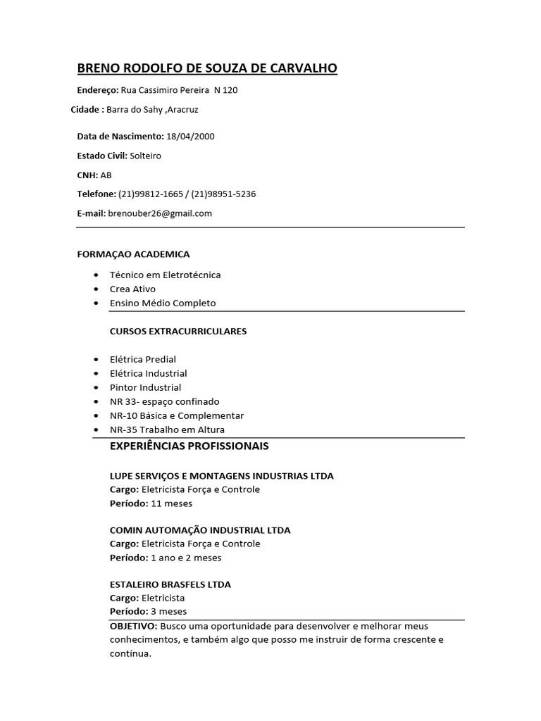 Breno CV Es | PDF | Tecnologia e Engenharia
