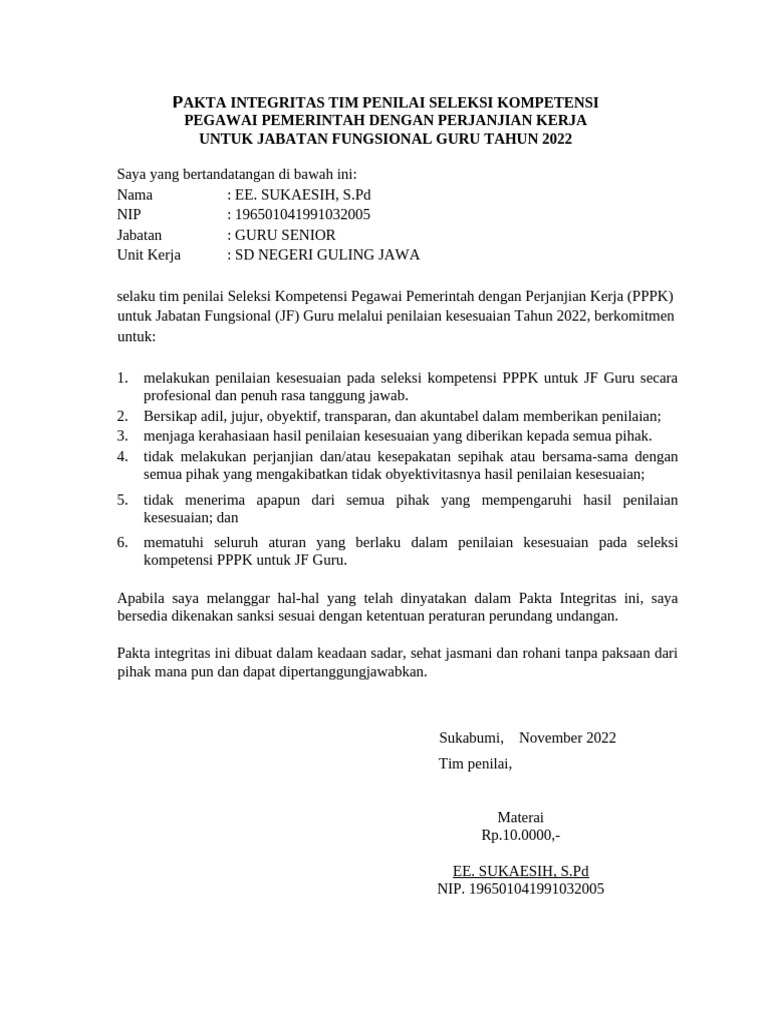 SPTJM Utk PPPK Bu EE | PDF