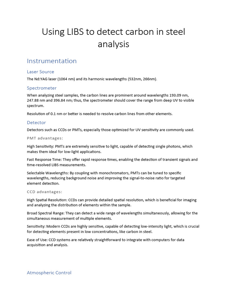 Detection of carbon in steel using LIBS | PDF | Charge Coupled Device | Ultraviolet