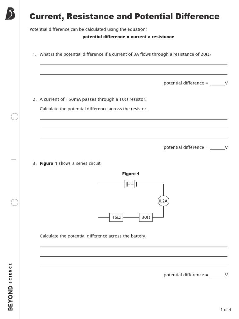 Extra Worksheet - Current, Resistance and Potential Difference (1)-1-3 ...
