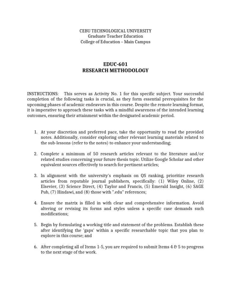 Activity No. 1 Educ 601 | PDF | Art | Science & Mathematics