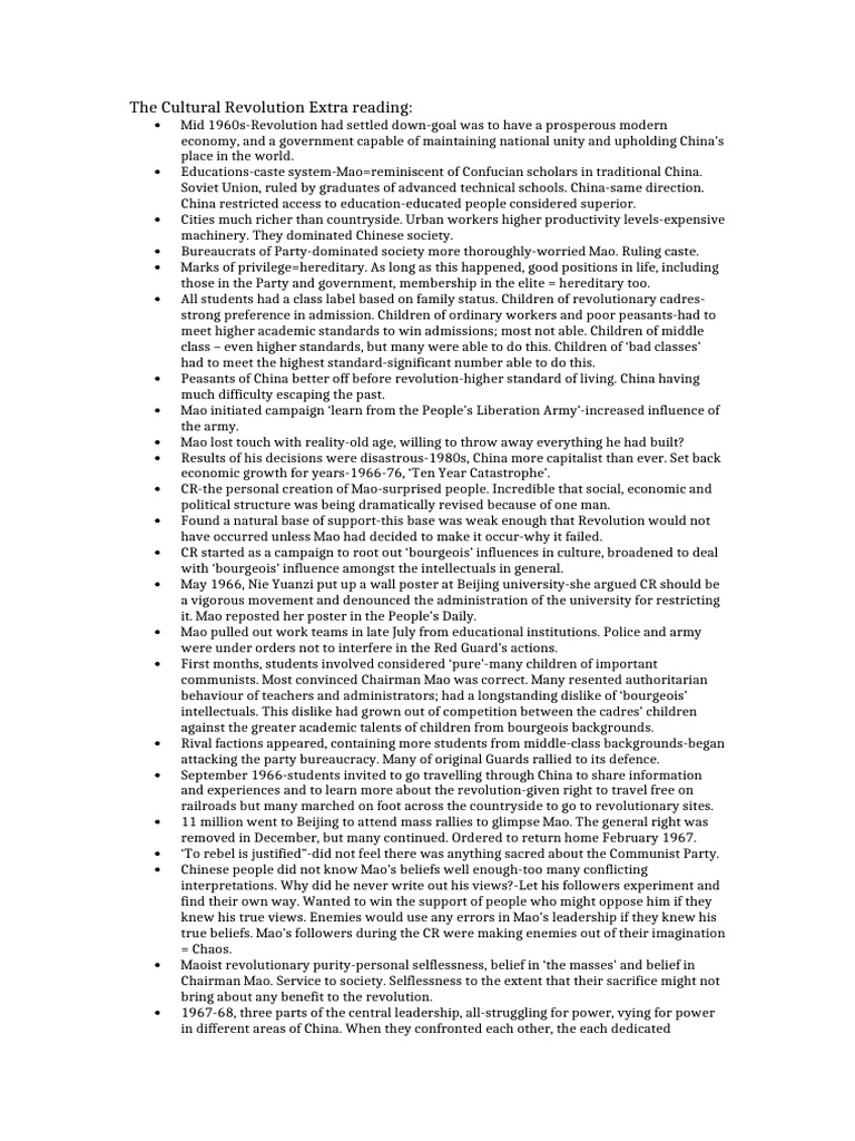 The Cultural Revolution Extra Reading | PDF | Mao Zedong | China