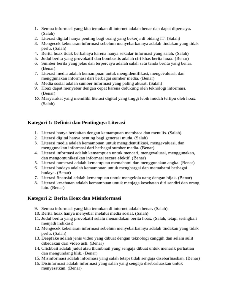 Soal Kuis Fakta Hoax | PDF | Ilmu Sosial