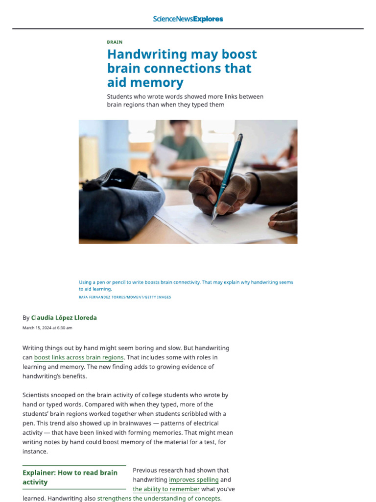 Handwriting May Boost Brain Connections That Aid Memory | PDF