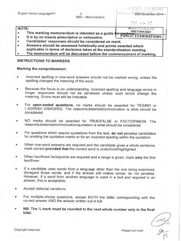 EnglishHL P1 Memo | PDF
