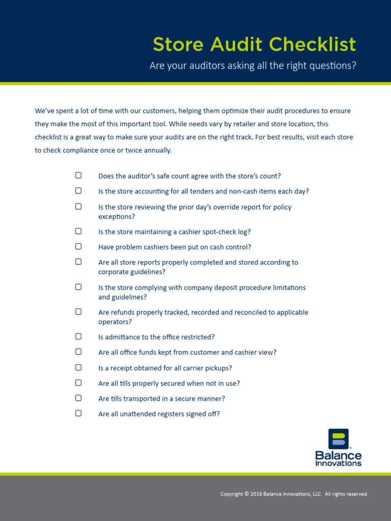 Store Audit Checklist .Balance Innovations | PDF | Business