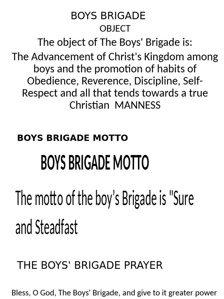 Boys' Brigade Motto and Prayer Overview | PDF | Politics | Social Science
