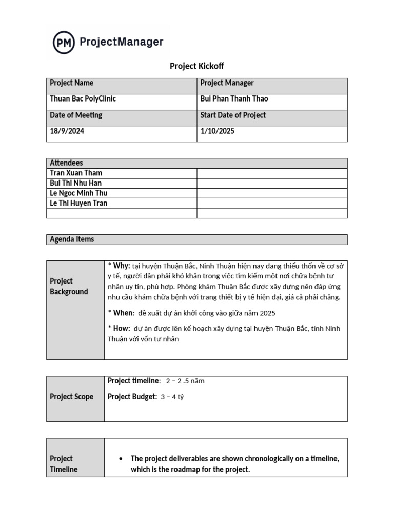 Project Kickoff Template Word ProjectManager WLNK-1 | PDF