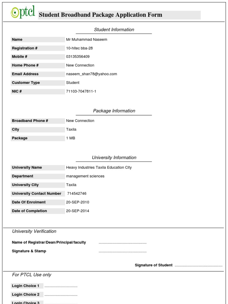 Student Broadband Package Application Form | PDF | Career & Growth ...