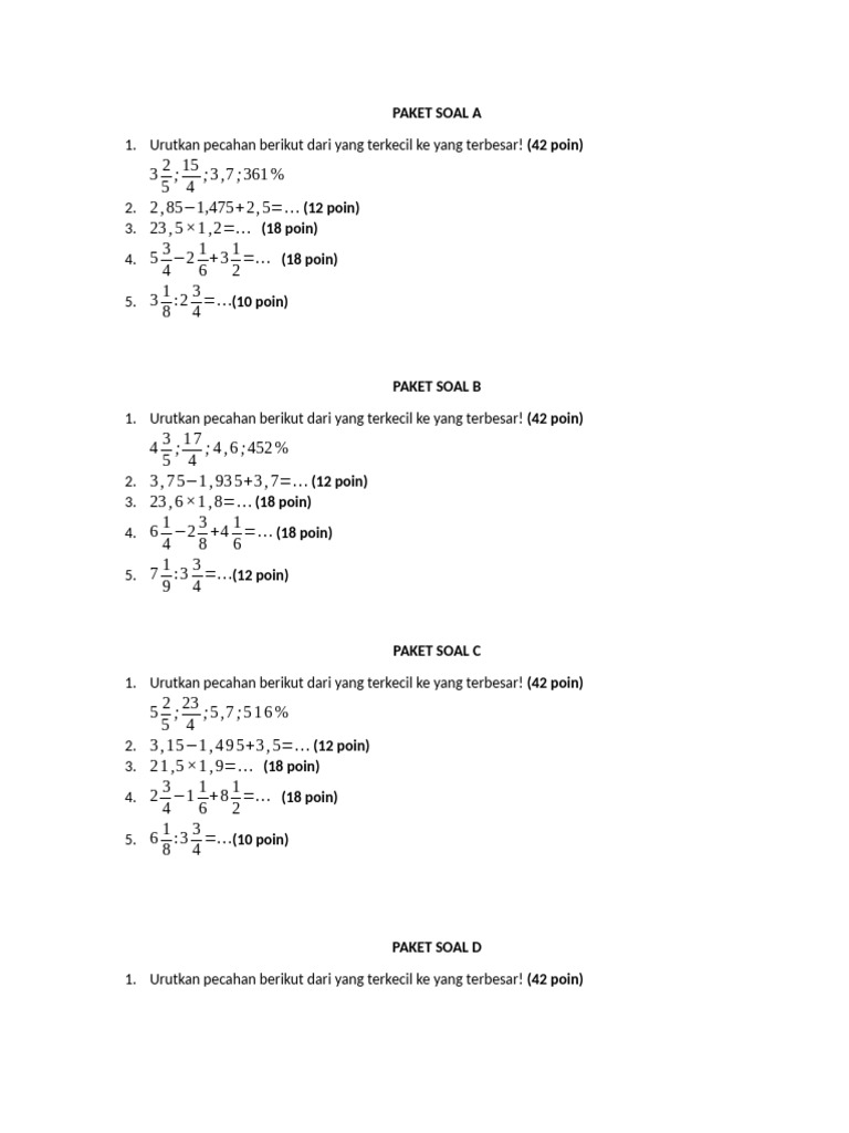 Soal Matematika Paket A-H | PDF | Karier & Perkembangan
