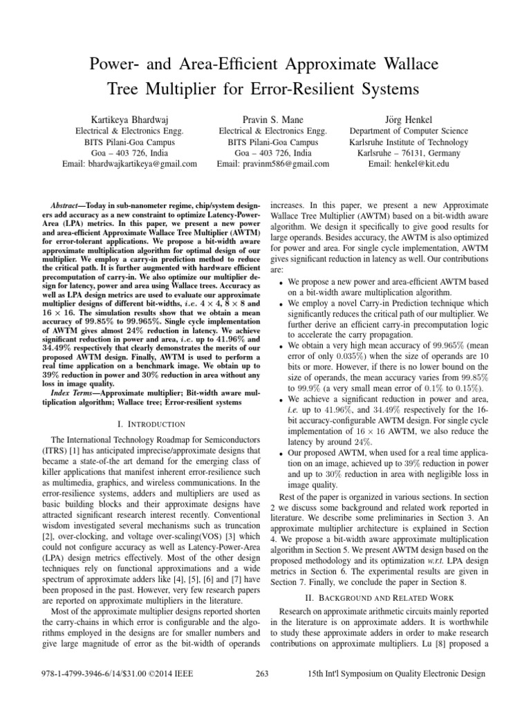 Approximate Wallace Tree Multiplier | PDF | Multiplication | Accuracy And Precision