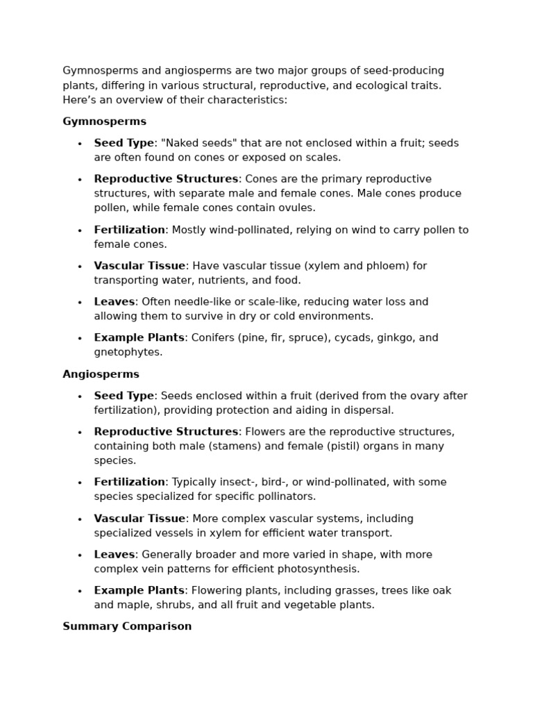 Gymnosperms and Angiosperms Are Two Major Groups of Seed | PDF | Botany ...