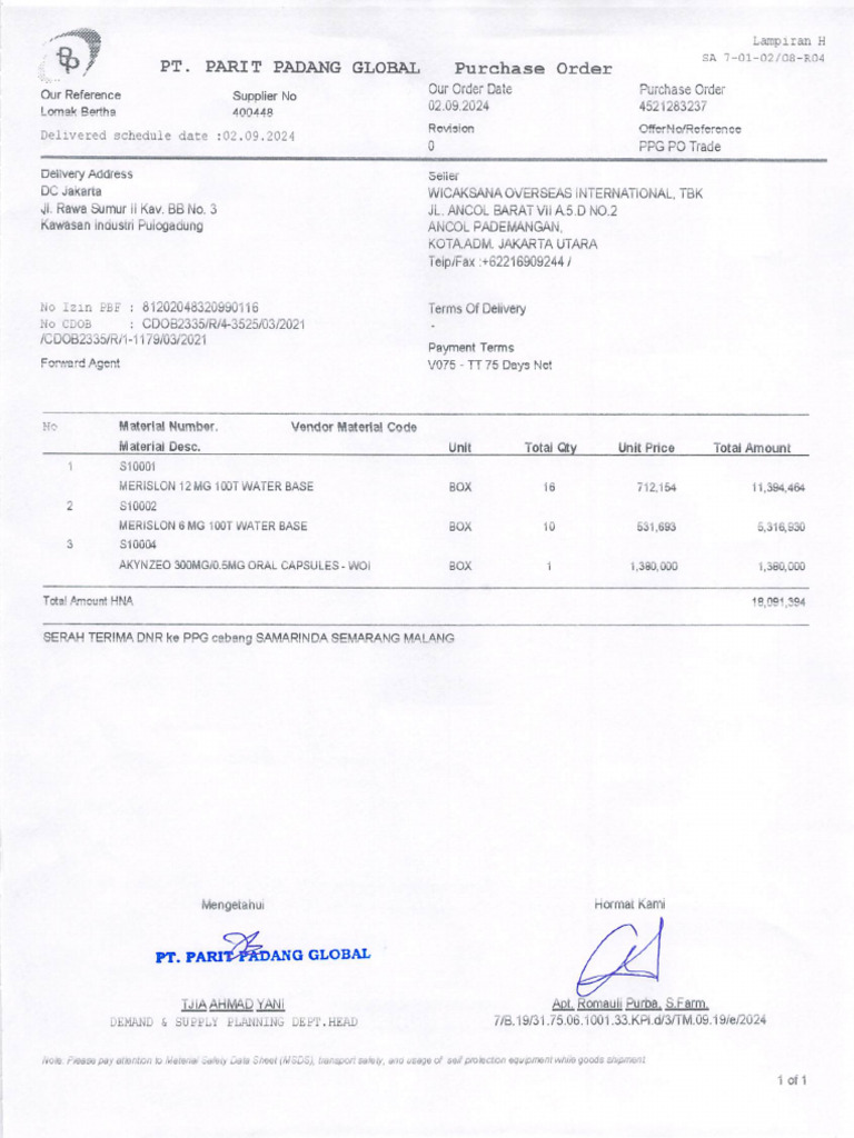 PO 4521283237 - Serah Terima PPG SMD SMR MLG | PDF