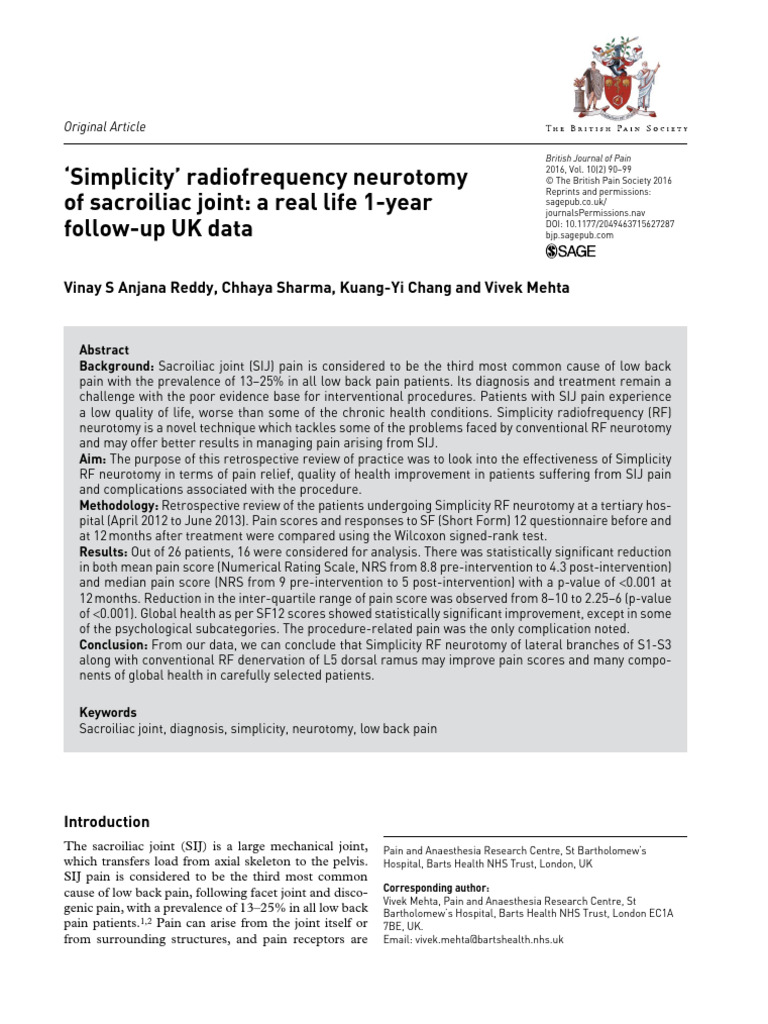 Simplicity Sacroiliac Joint | PDF | Pain | Causes Of Death