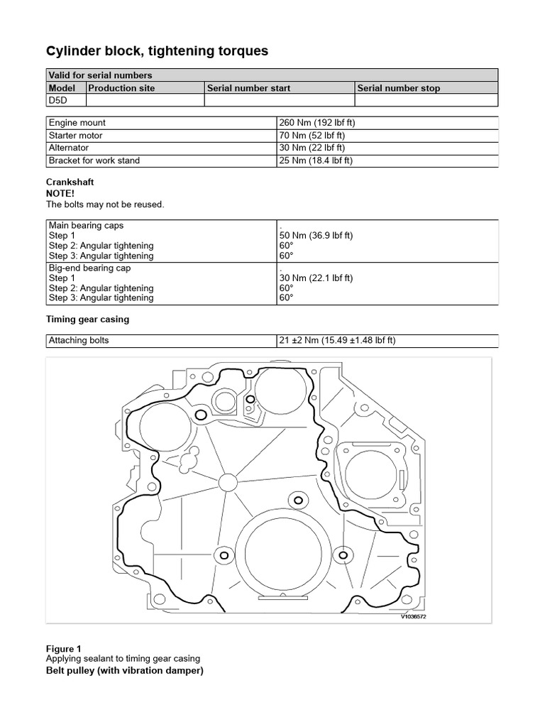 Cylinder Block Torque D5D | PDF