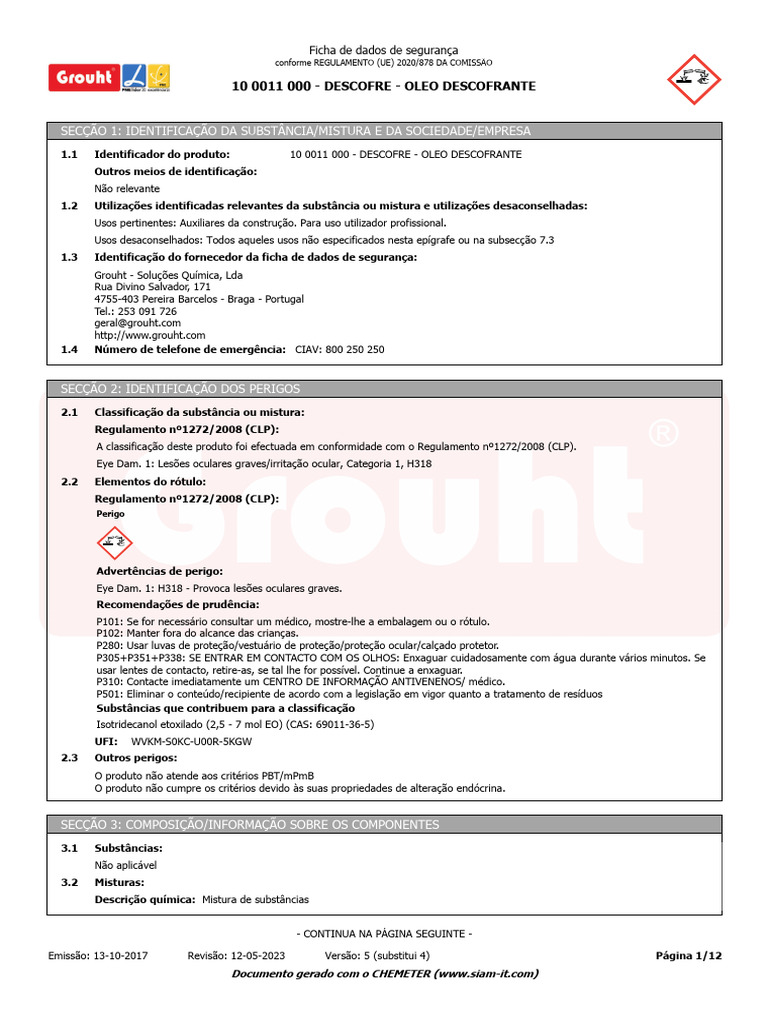 FDS DESCOFRE - OLEO DESCOFRANTE | PDF | União Europeia | Química