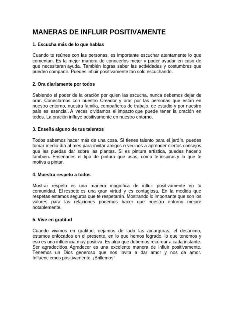 Maneras de Influir Positivamente | PDF