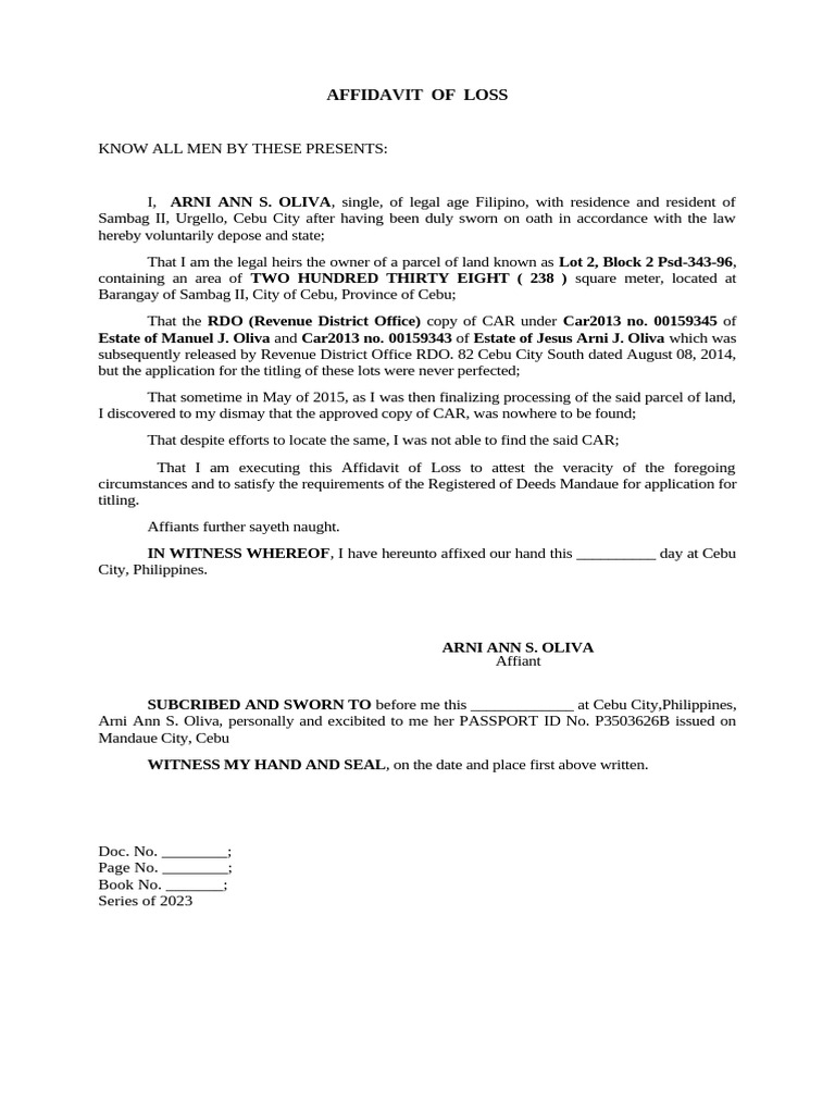 Letter Request For Ecar | PDF | Affidavit | Civil Law (Common Law)