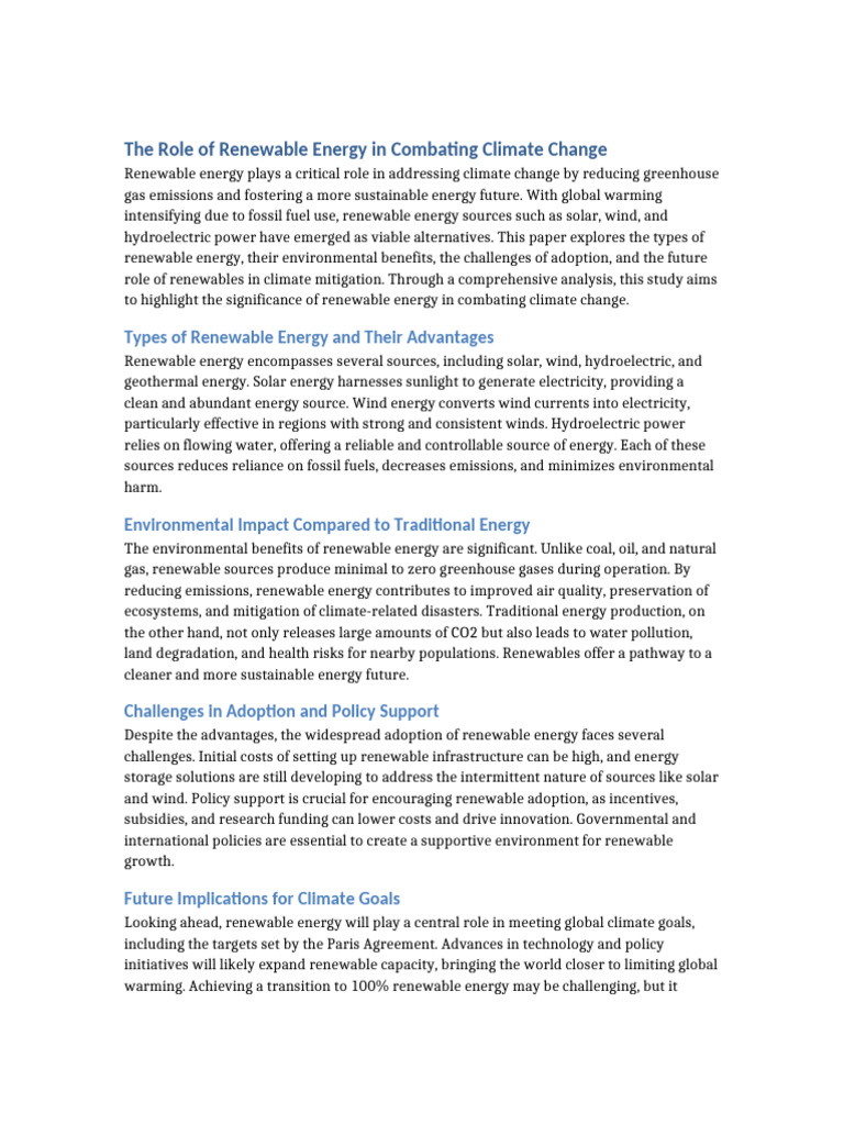 Renewable Energy's Role in Climate Change | PDF | Renewable Energy ...