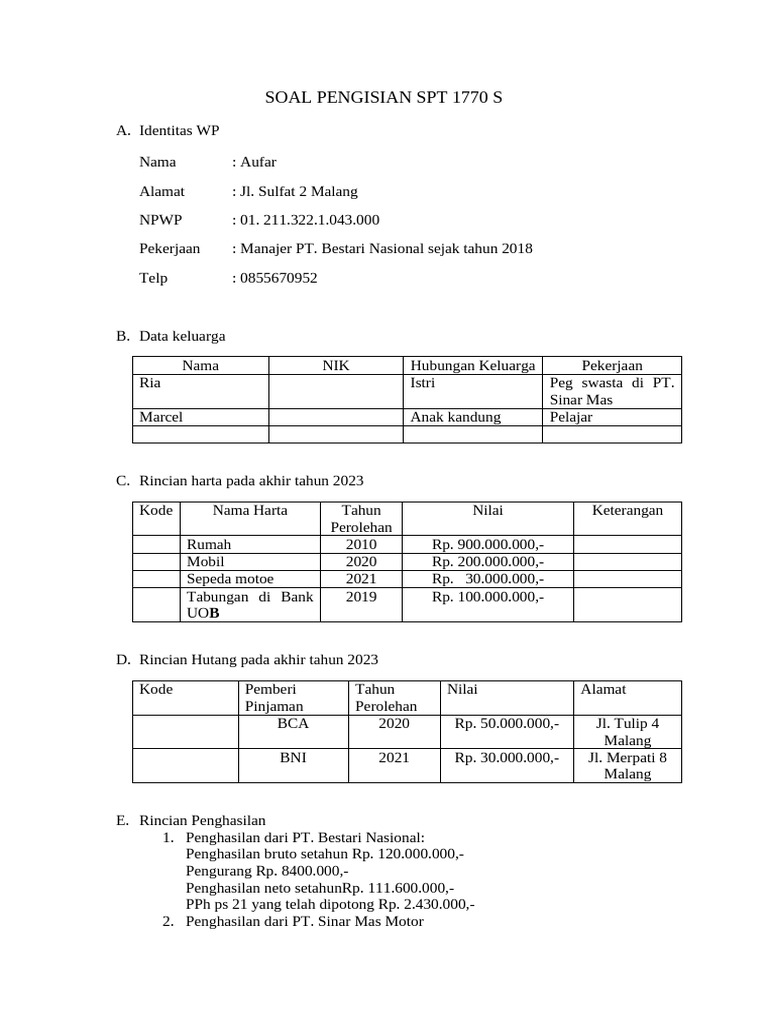 Soal Pengisian SPT 1770 S | PDF