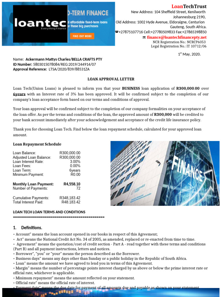 Loantech Approval Letter3 | PDF | Interest | Loans