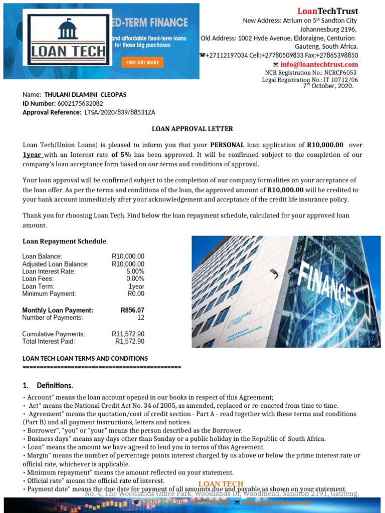 Loantech Trust Approval Letter4 | PDF | Interest | Loans