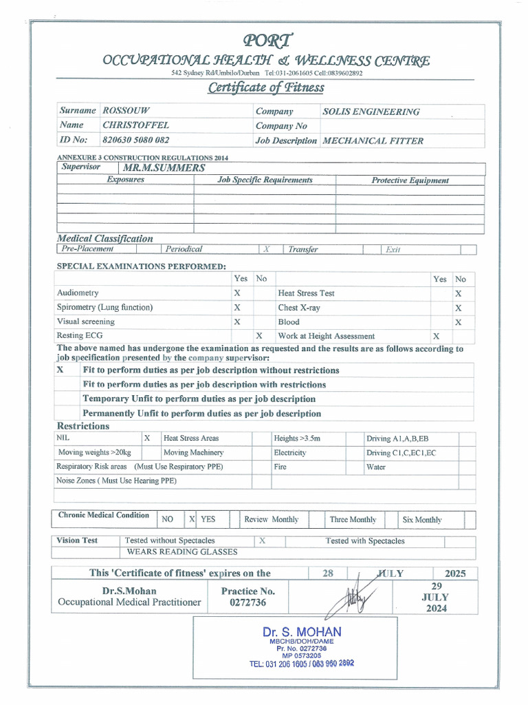 Chris Rossouw Medical 2024 | PDF