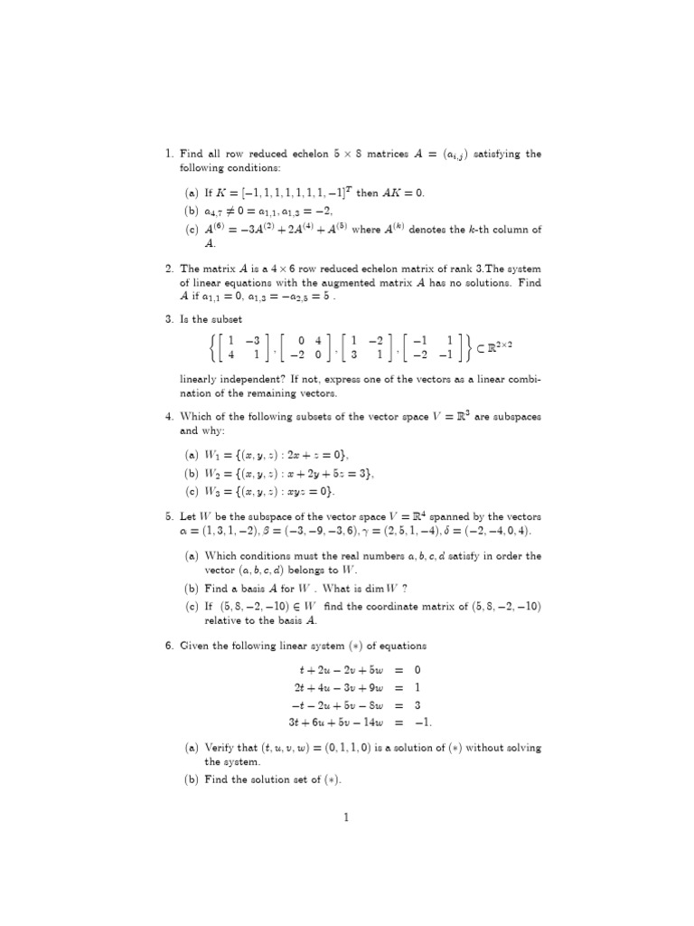 Exercises | PDF | Basis (Linear Algebra) | Linear Subspace Exercises | PDF | Basis (Linear Algebra) | Linear Subspace