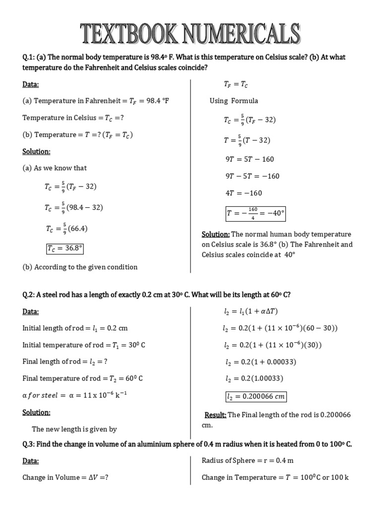 Second Year Physics Numericals | PDF | Gases | Fahrenheit