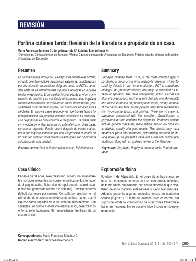 Porfiria Cutánea Tarda: Revisión y Caso Clínico | PDF | Especialidades ...