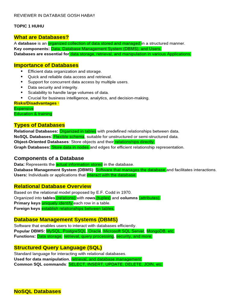 REVIEWER IN DATABASE | PDF | Databases | Relational Database