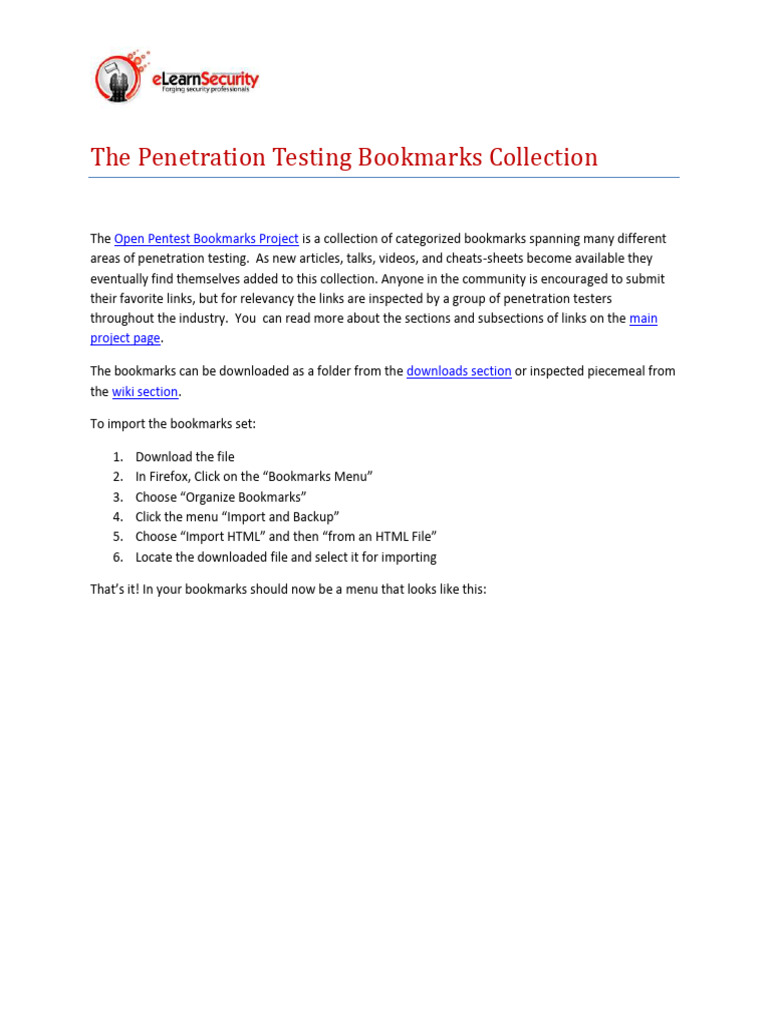 Penetesting Bookmarks Collection | PDF