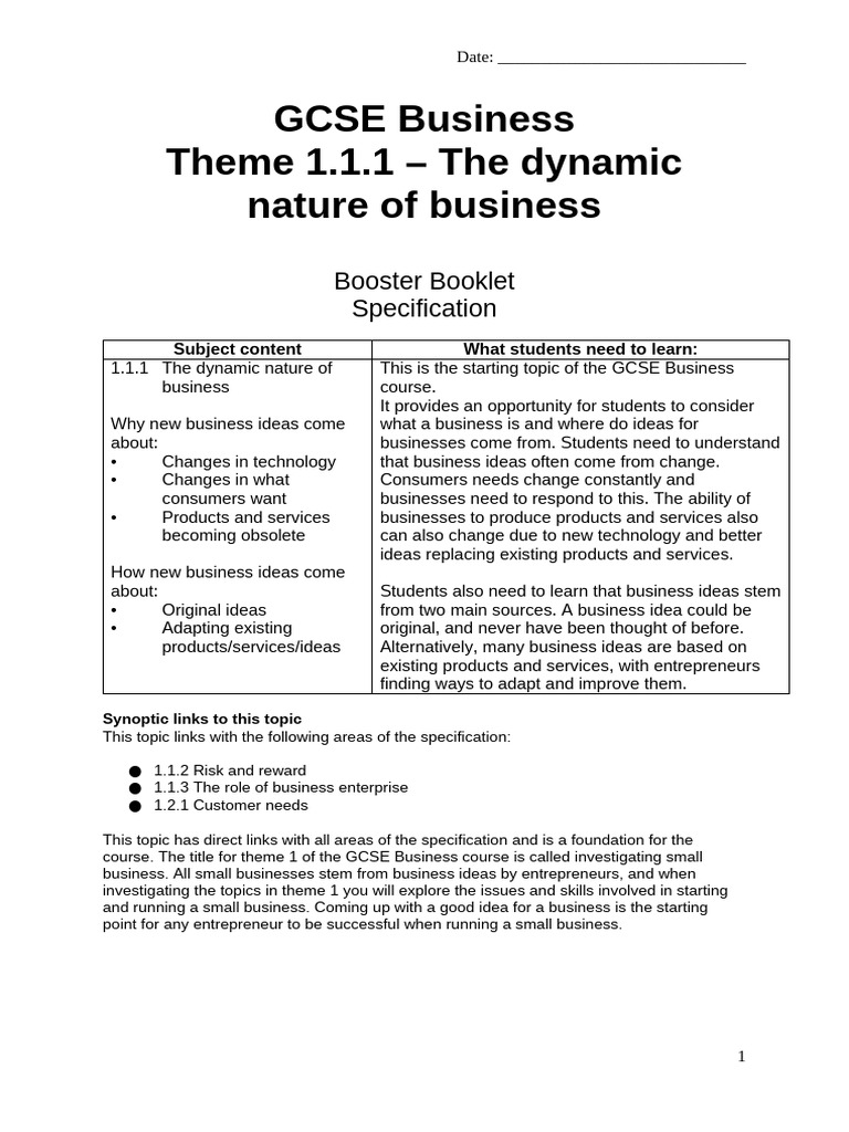 1.1.1 The Dynamic Nature of Business 1 | PDF | Entrepreneurship