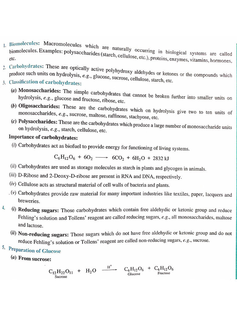 Biomolecules (Class 12 Chemistry) | PDF