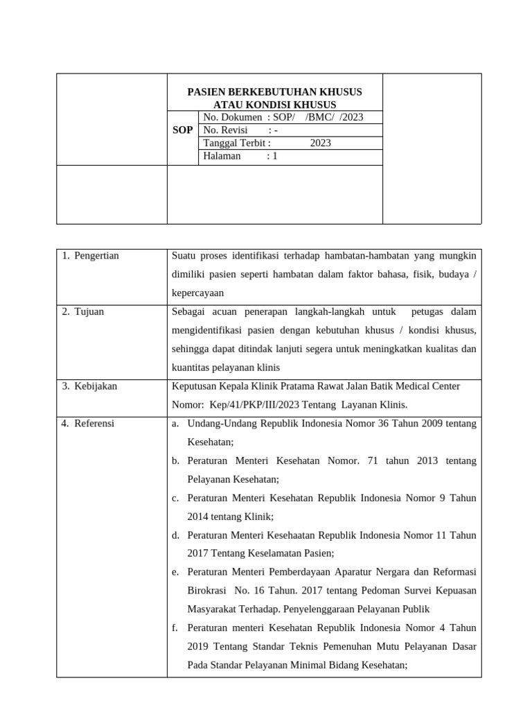 SOP PASIEN BERKEBUTUHAN KHUSUS Scribd | PDF