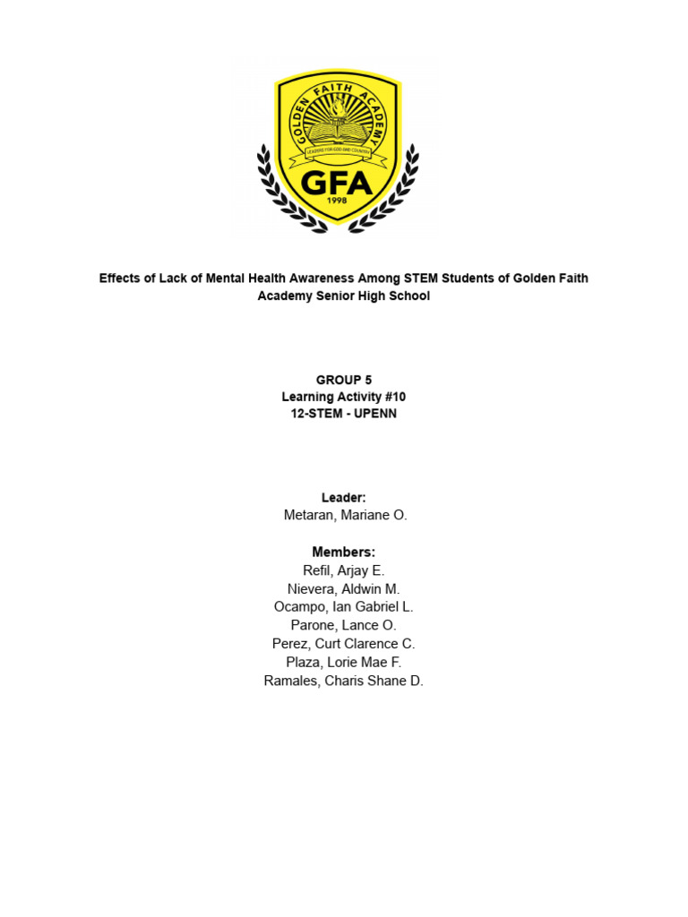 Group5 UPenn La10 Wica-1 | PDF | Mental Health | Mental Disorder