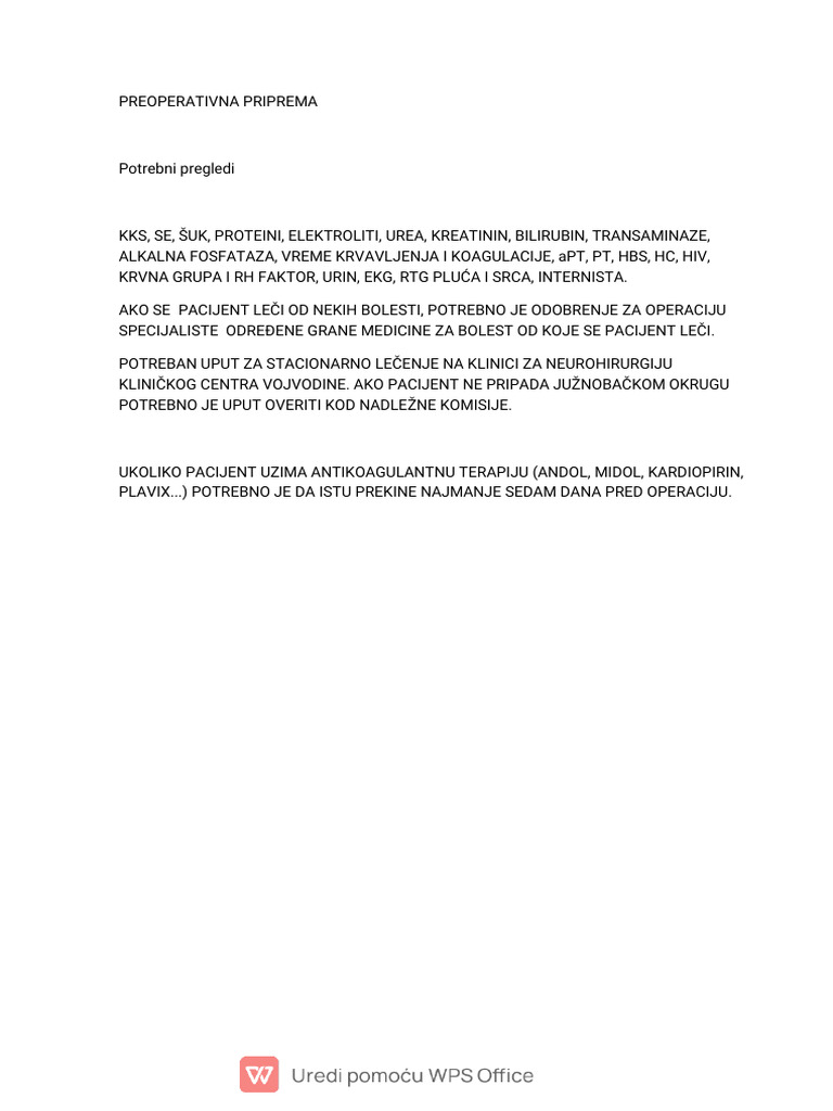 Preoperativna Priprema | PDF