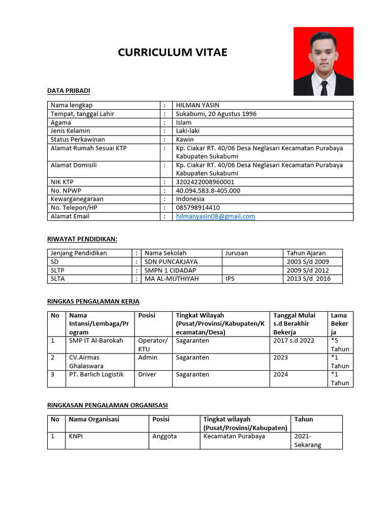 CV Hilman Yasin: Pengalaman dan Keahlian | PDF