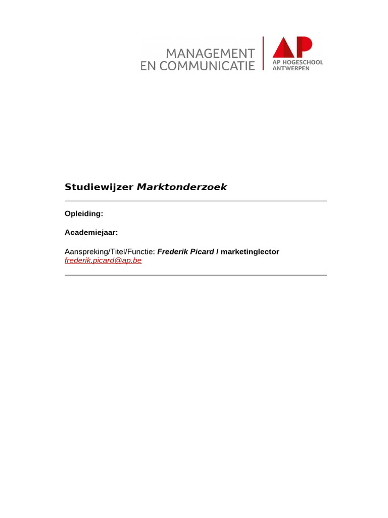 Studiewijzer - BM - Marktonderzoek 2022-2023 | PDF