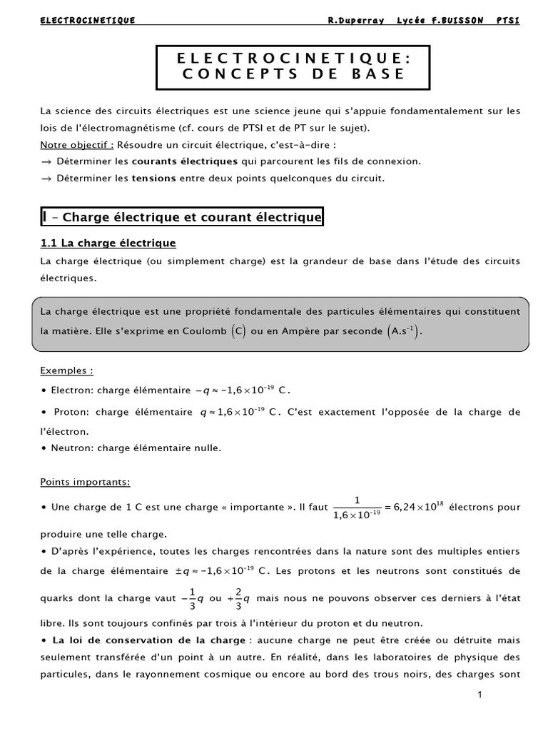 Concepts de base en électrocinetique | PDF | Courant électrique ...
