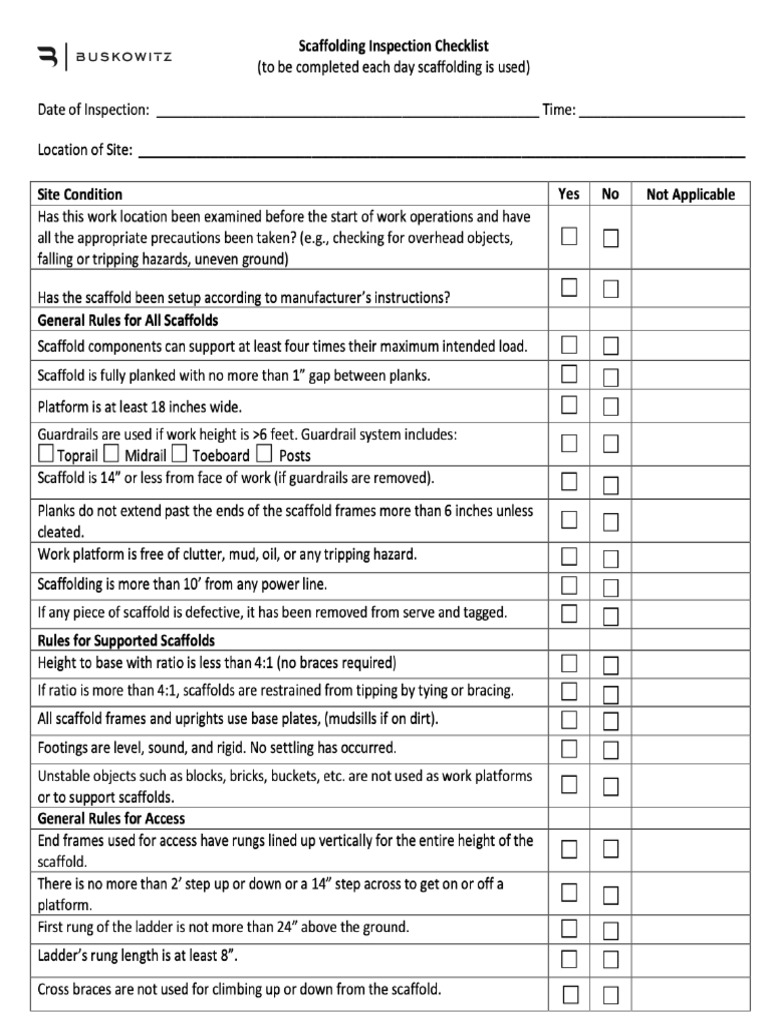 Scaffolding Daily Checklist | PDF