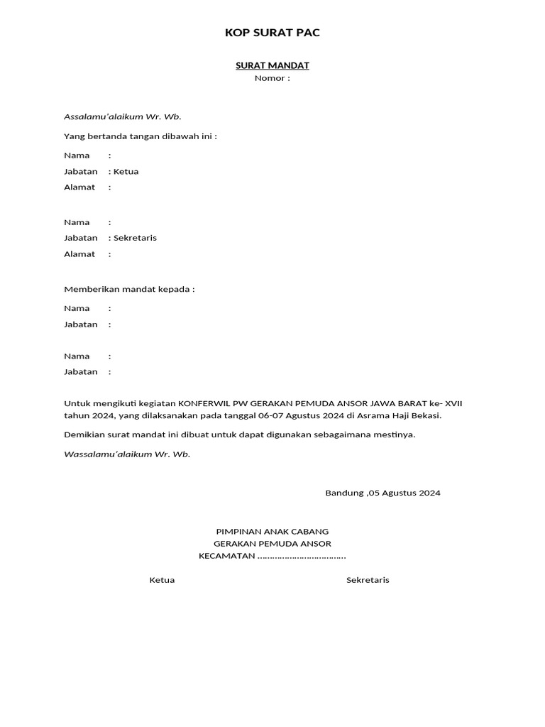 Contoh Surat Mandat | PDF