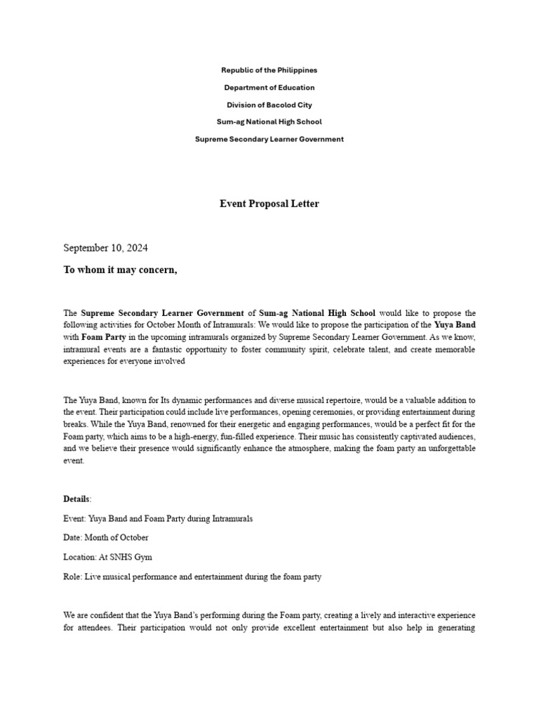 Intramurals Proposal Letter | PDF | Foreign Language Studies | Art