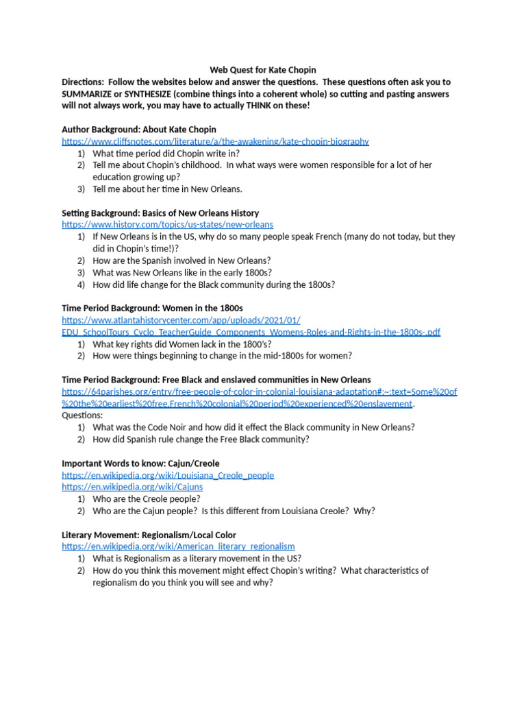 Chopin Background Webquest | PDF