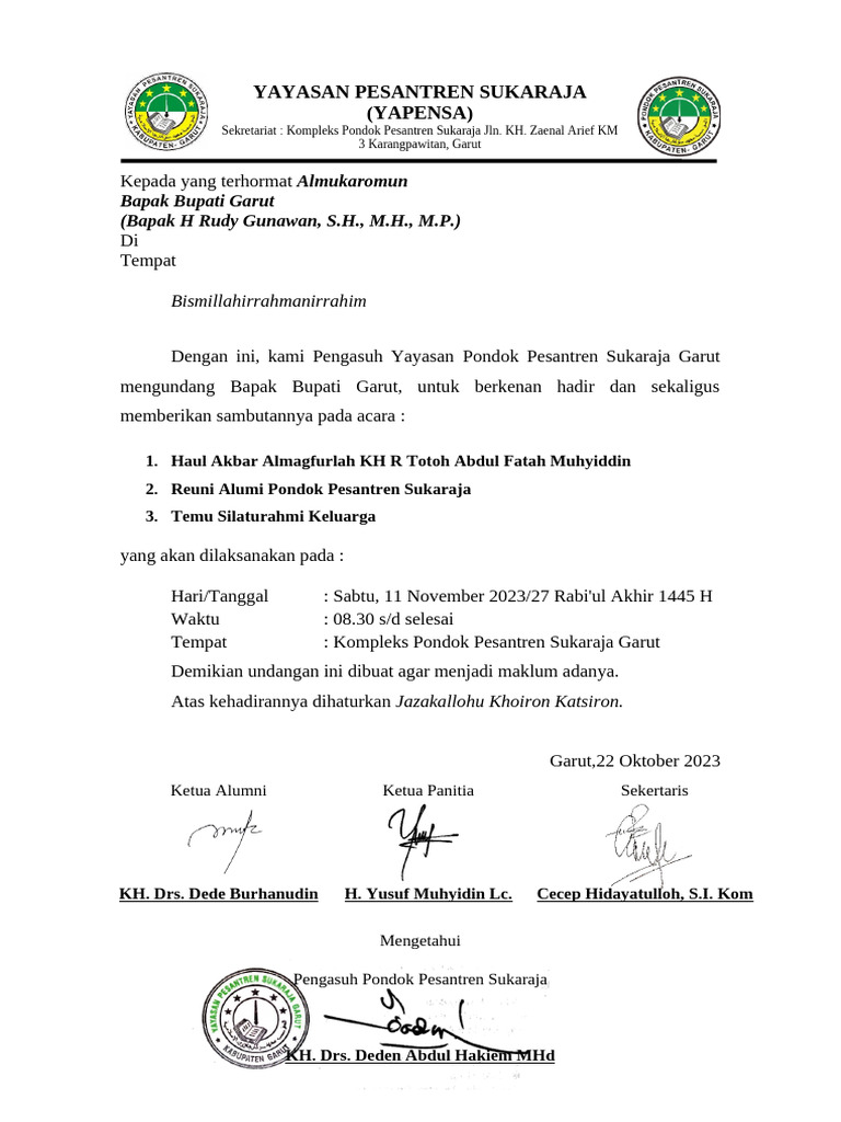 Surat Undangan - Bupati | PDF